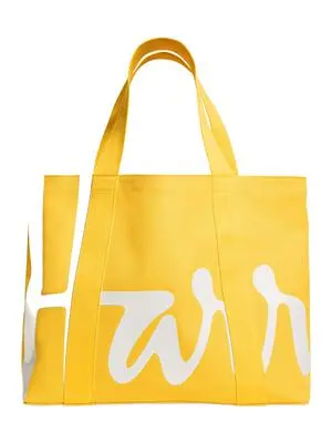 Harrods Medium Cotton Logo Tote Bag - Yellow