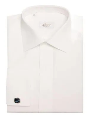Brioni Men's Cotton Poplin French-Cuff Dress Shirt White