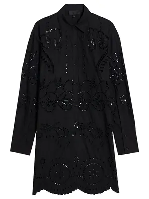 NILI LOTAN Mathilde Broderie Anglaise Mini Shirt Dress - Black