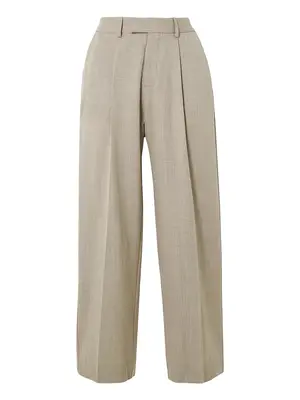 BEARE PARK Pleated Straight-leg Wool Pants - Stone