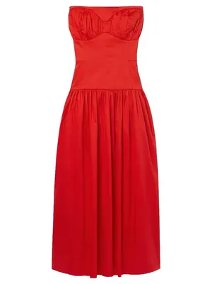 Tove Tove Lauryn Strapless Cotton-Blend Poplin Midi Dress Red
