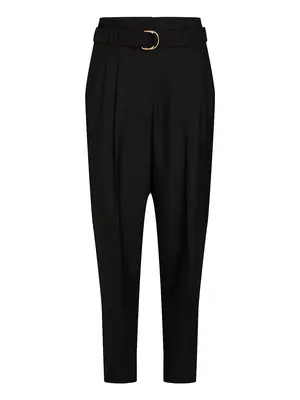 Another Tomorrow Pleated Wool Tapered Pants - Black