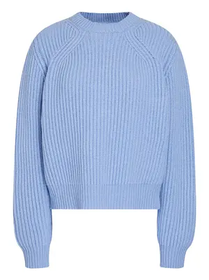 Another Tomorrow Ribbed Cashmere And Wool-Blend Sweater Light Blue