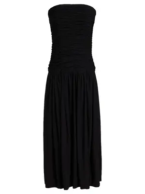Tibi Strapless Ruched Jersey Midi Dress - Black