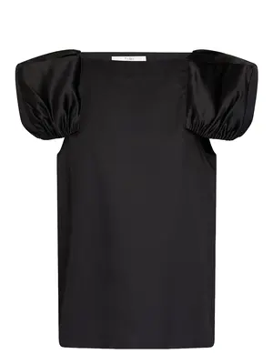 Tibi Satin-paneled Cotton-poplin Top - Black