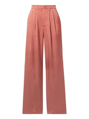 ANINE BING Anine Bing Pleated Silk-Twill Straight-Leg Pants Brick