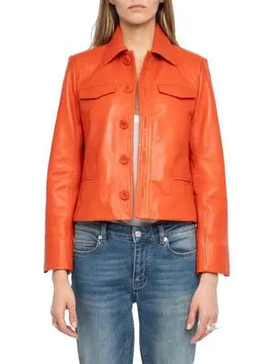Zadig&Voltaire Liam Leather Jacket - Tangerine