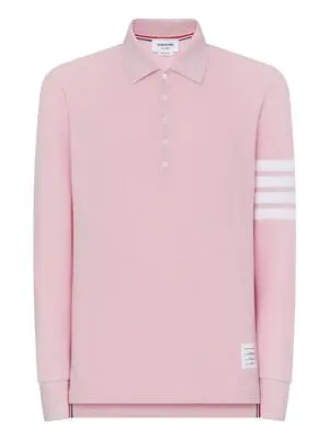 Thom Browne Three-stripe Long-sleeved Polo Shirt - Pink