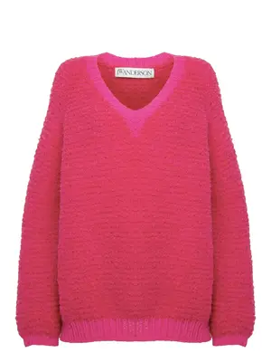 JW Anderson Bouclé V-neck Sweater - Pink