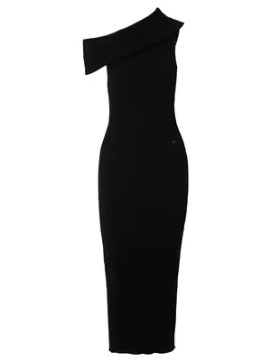 COURREGES Twist Off-the-shoulder Embroidered Ribbed-knit Maxi Dress - Black