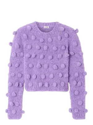 Loewe Cropped Pom Pom-embellished Knitted Sweater - Purple