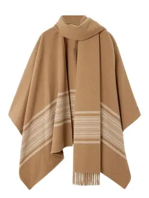 Loro Piana Daisy Fringed Striped Brushed Cashmere Cape - Brown