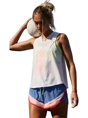 Free People FP Movement Game Time Logo Tank White Ground/pastel Peach