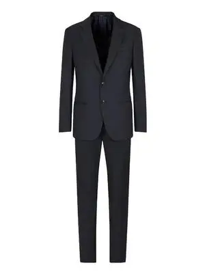 Giorgio Armani Soho Line Single-Breasted Suit In A Virgin Wool Canneté-Effect Jacquard Weave Blue
