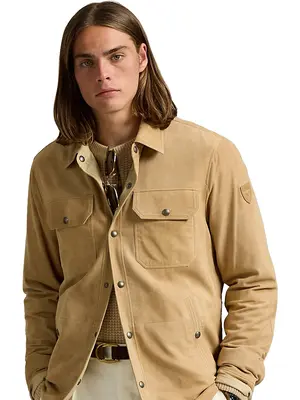 Ralph Lauren Reversible Suede-taffeta Shirt Jacket Vintage Khaki/dune Tan