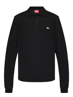 DIESEL® Logo-appliqué Long-sleeved Polo Shirt - Black