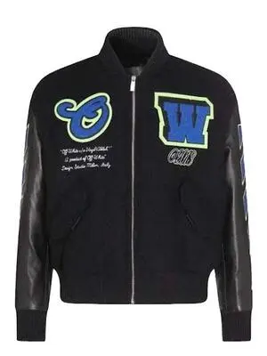 Off-White Logic Patch Varsity Jacket - Black/blue