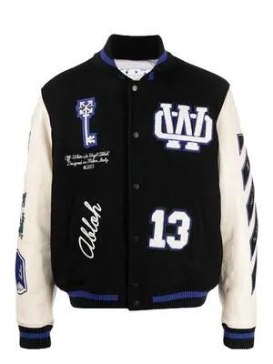 Off-White Patch Detailed Bomber Jacket - Black/blue/white
