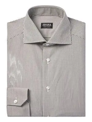 Zegna Cutaway-collar Striped Trofeo™ Shirt - Brown