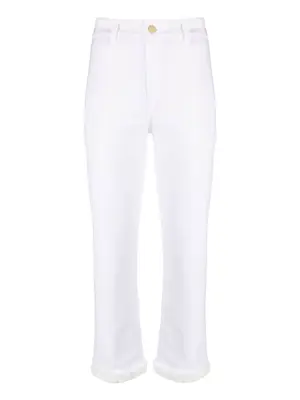 Max Mara Frayed-edge Slim-fit Trousers - White