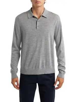 Vince Long Sleeve Merino Wool Polo - Heather Grey