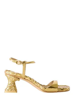 Cult Gaia Javiera Metallic Leather And Raffia Sandals - Gold