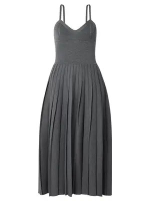 Khaite Elio Pleated Wool-blend Midi Dress - Gray