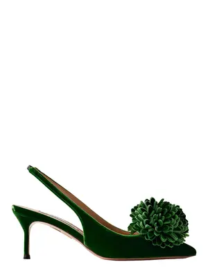 AQUAZZURA Couturier 65 Pompom-embellished Velvet Slingback Pumps - Green