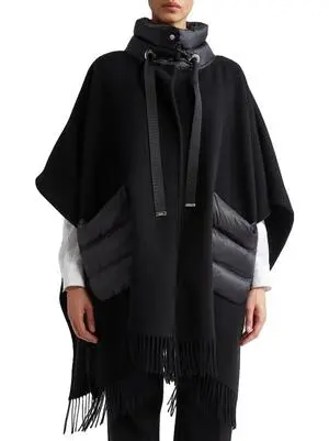 Herno Herno Fringe Trim Poncho Black