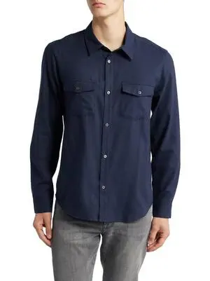 FRAME Cotton & Merino Wool Button-up Shirt - Dark Navy