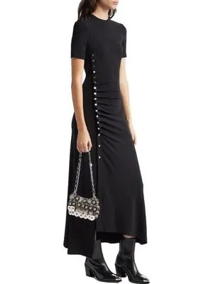Rabanne Drapé Pression Short Sleeve Maxi Dress - Black