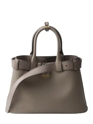 Prada Buckle Leather Handbag - Clay Grey