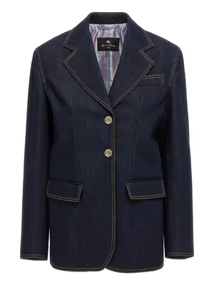Etro Single-breasted Denim Blazer - Blue