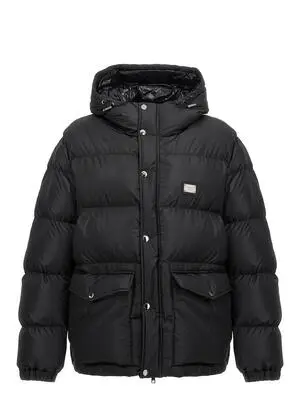 Dolce & Gabbana Quilted Down Jacket With Logo Plate - Black