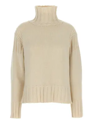 JIL SANDER Ribbed Detail Cashmere Sweater - White