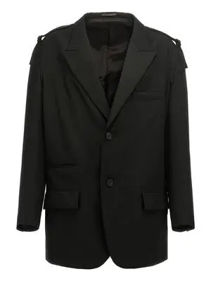 Yohji Yamamoto Single Breasted Blazer With Strap Detail - Black