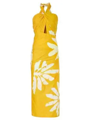Johanna Ortiz Printed Cutout Midi Dress - Yellow