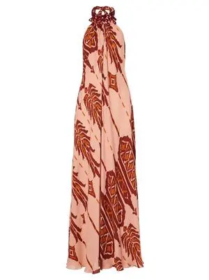Johanna Ortiz Printed Halterneck Gown - Burgundy