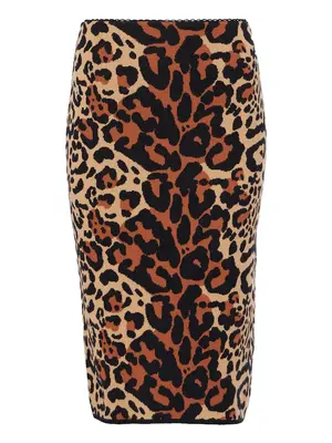 Blumarine Leo Leopard-print Jacquard Pencil Skirt - Brown