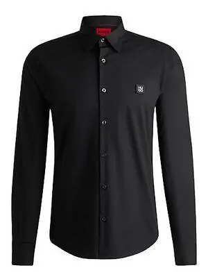 Hugo Logo-embroidered Slim-fit Stretch-cotton Shirt - Black