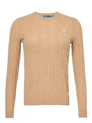 Ralph Lauren Logo-embroidered Cable-knit Wool And Cashmere Jumper - Collection Camel Melange