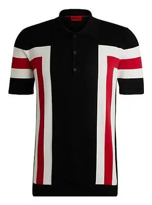 Hugo Button-neck Short-sleeve Stripe Cotton Polo - Black