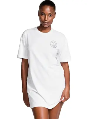 Victoria's Secret 100% Cotton Oversized Sleep T-shirt - White,ivory