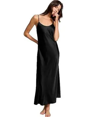 Victoria's Secret Satin Sheer Stripe Slip Maxi Dress - Black