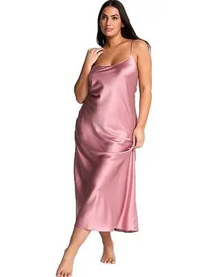Victoria's Secret Satin Sheer Stripe Slip Maxi Dress Pink