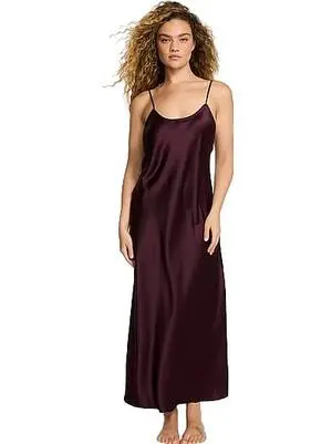 Victoria's Secret Satin Sheer Stripe Slip Maxi Dress Purple