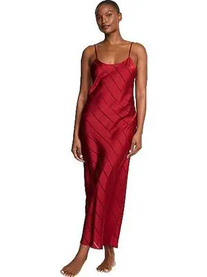 Victoria's Secret Satin Sheer Stripe Slip Maxi Dress Red