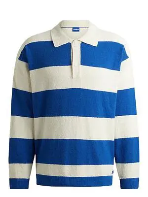 Hugo Relaxed-fit Striped Stretch-cotton Rugby Polo - Open Blue