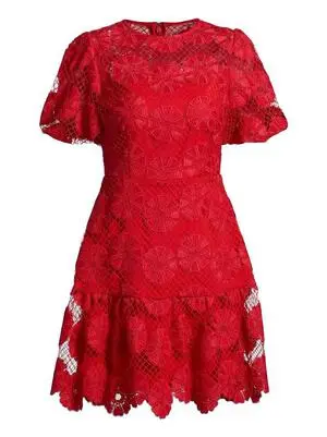 MILLY Yasmin Lace Minidress - Red