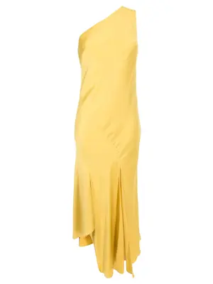 LETHICIA BRONSTEIN Asymmetric Satin Midi Dress - Yellow